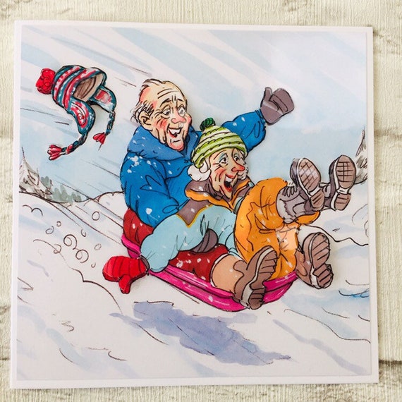 Sledging Christmas Card Sledding Card Funny Wrinklies - Etsy