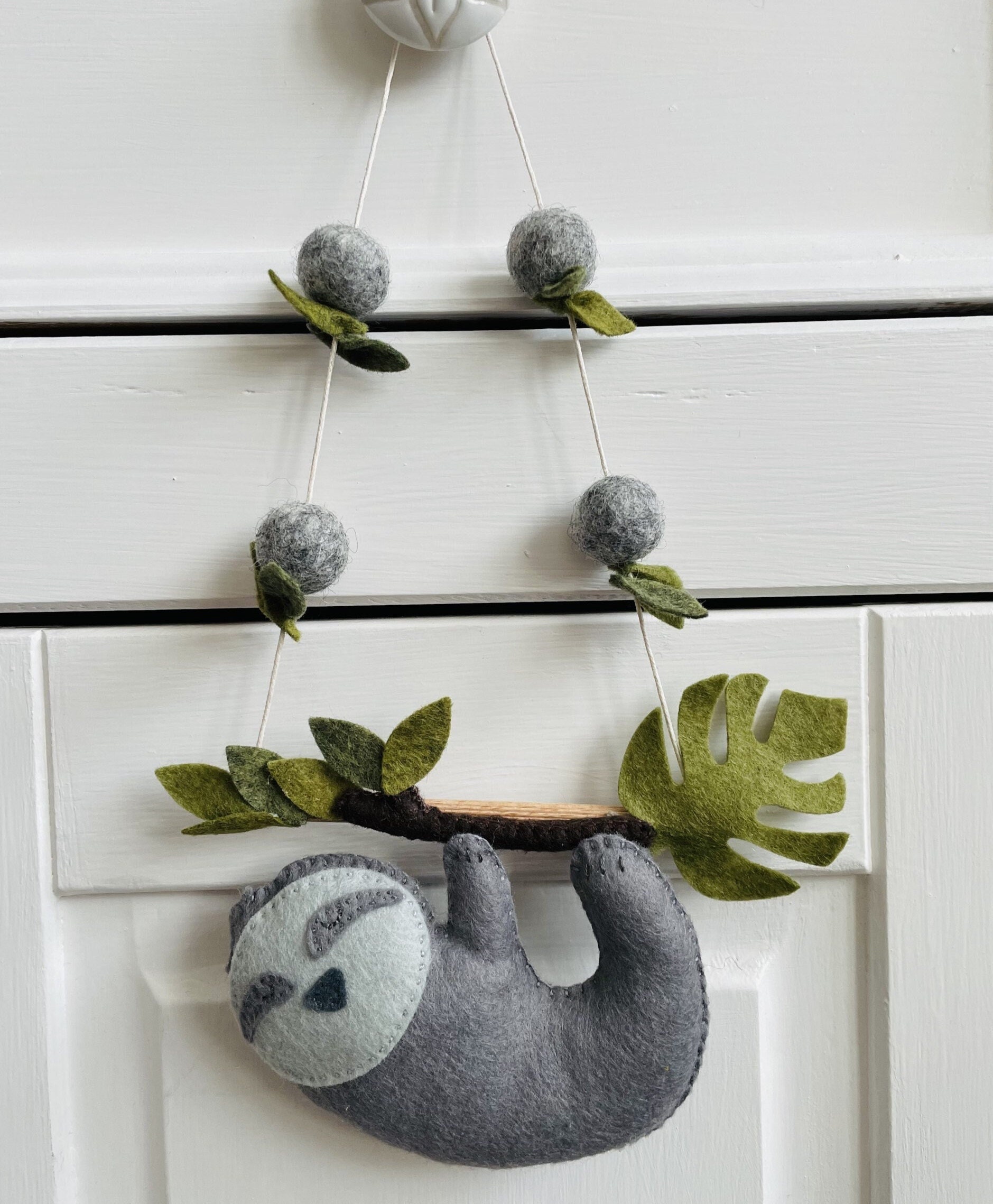 Felt Sloth Wall Hanging, Nursery Hanging, Grey Sloth, Sloth Wall Decor ...