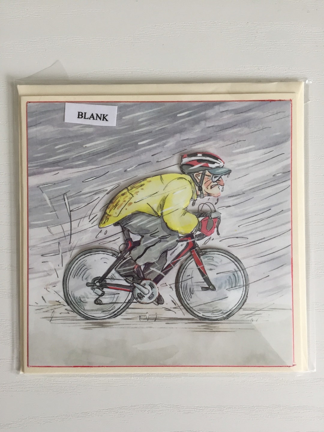 Cycling Card, Cycling in the Rain Card, Greetings Card, Grumpy Cyclist ...