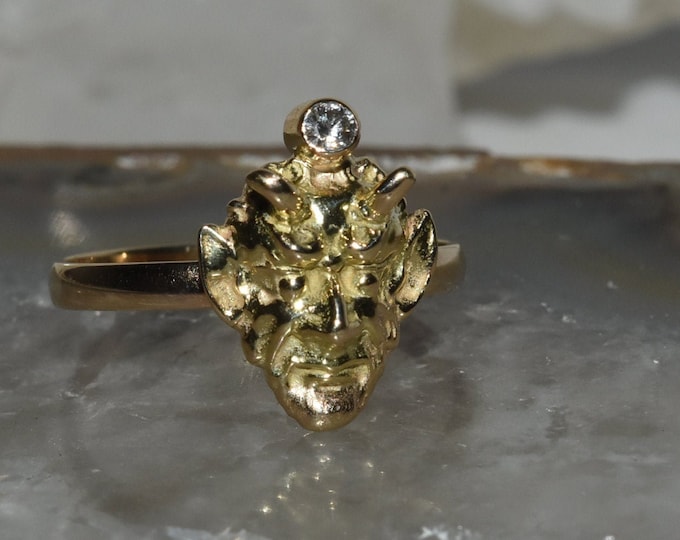 14k Gold Devil Prince Of Darkness Diamond Ring Repurposed Vintage Stick