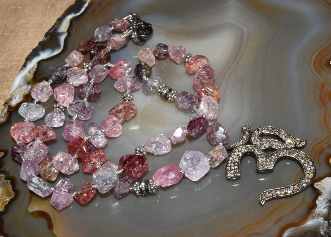 Diamond OM Red Spinel Nugget Necklace Hand Knotted Blush - Etsy