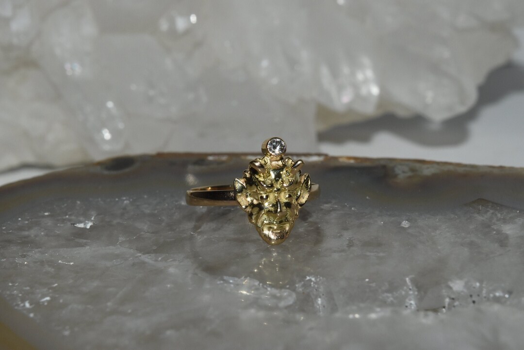 14K Gold Devil Prince of Darkness Diamond Ring Repurposed Vintage Stick ...