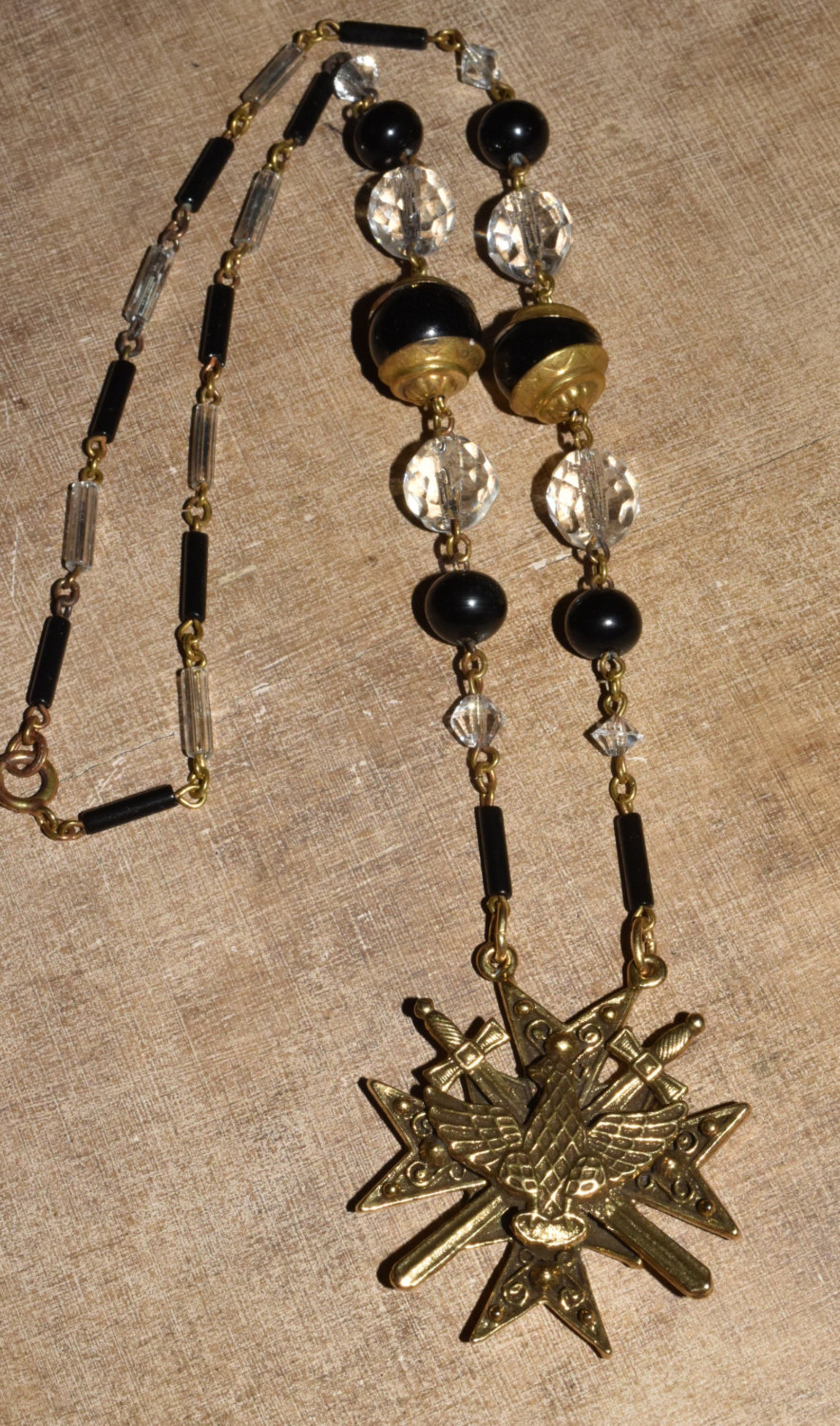 Crossed Sword Falcon Necklace Upcycled Vintage Glass Beaded Jewelry ...