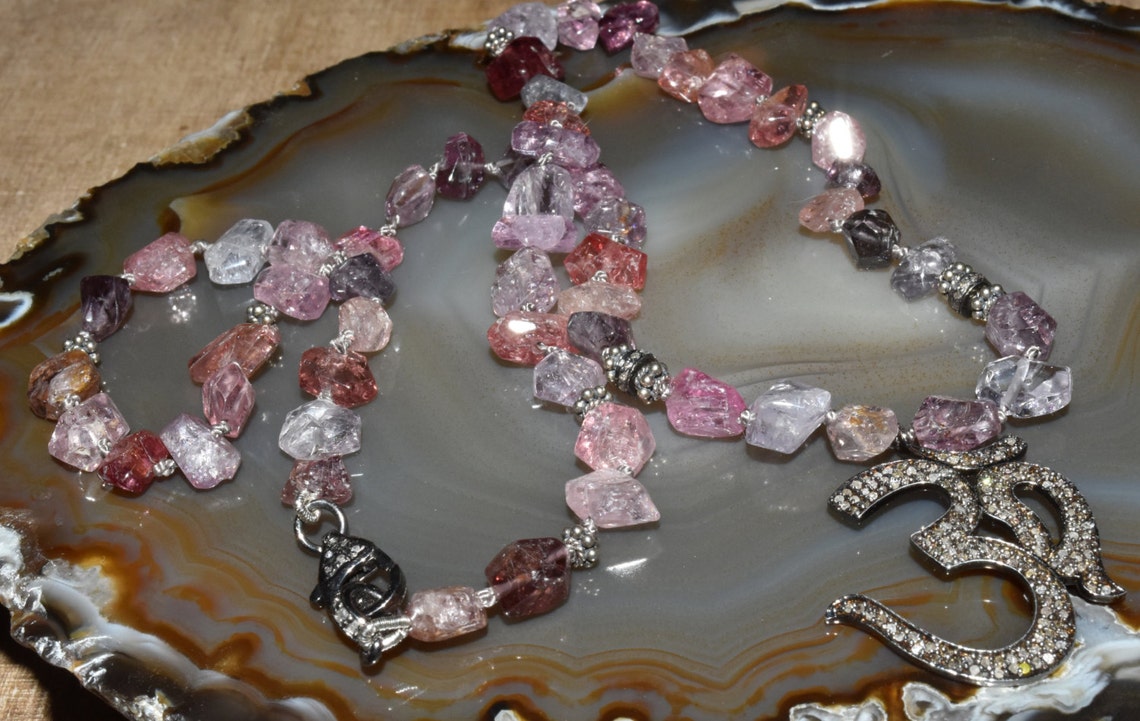 Diamond OM Red Spinel Nugget Necklace Hand Knotted Blush - Etsy