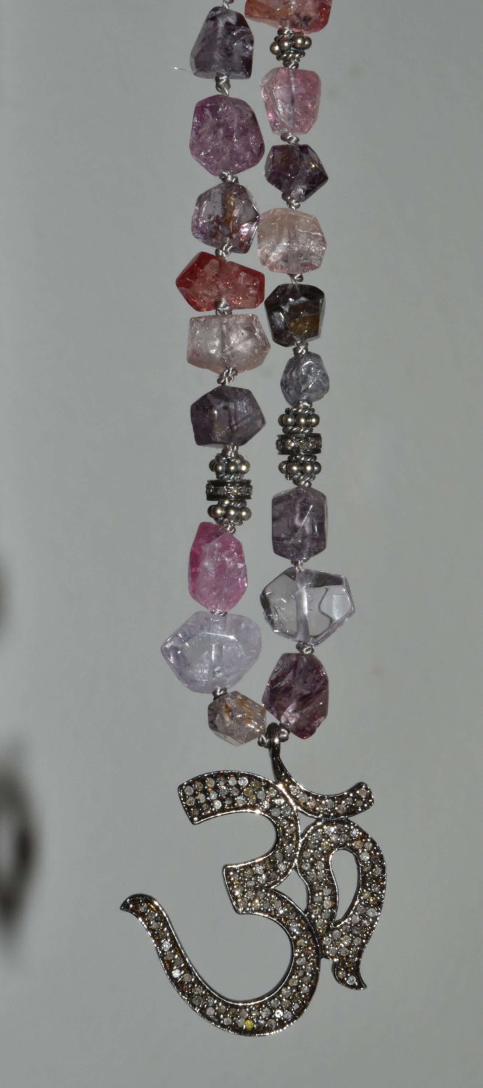 Diamond OM Red Spinel Nugget Necklace Hand Knotted Blush Purple Pink ...