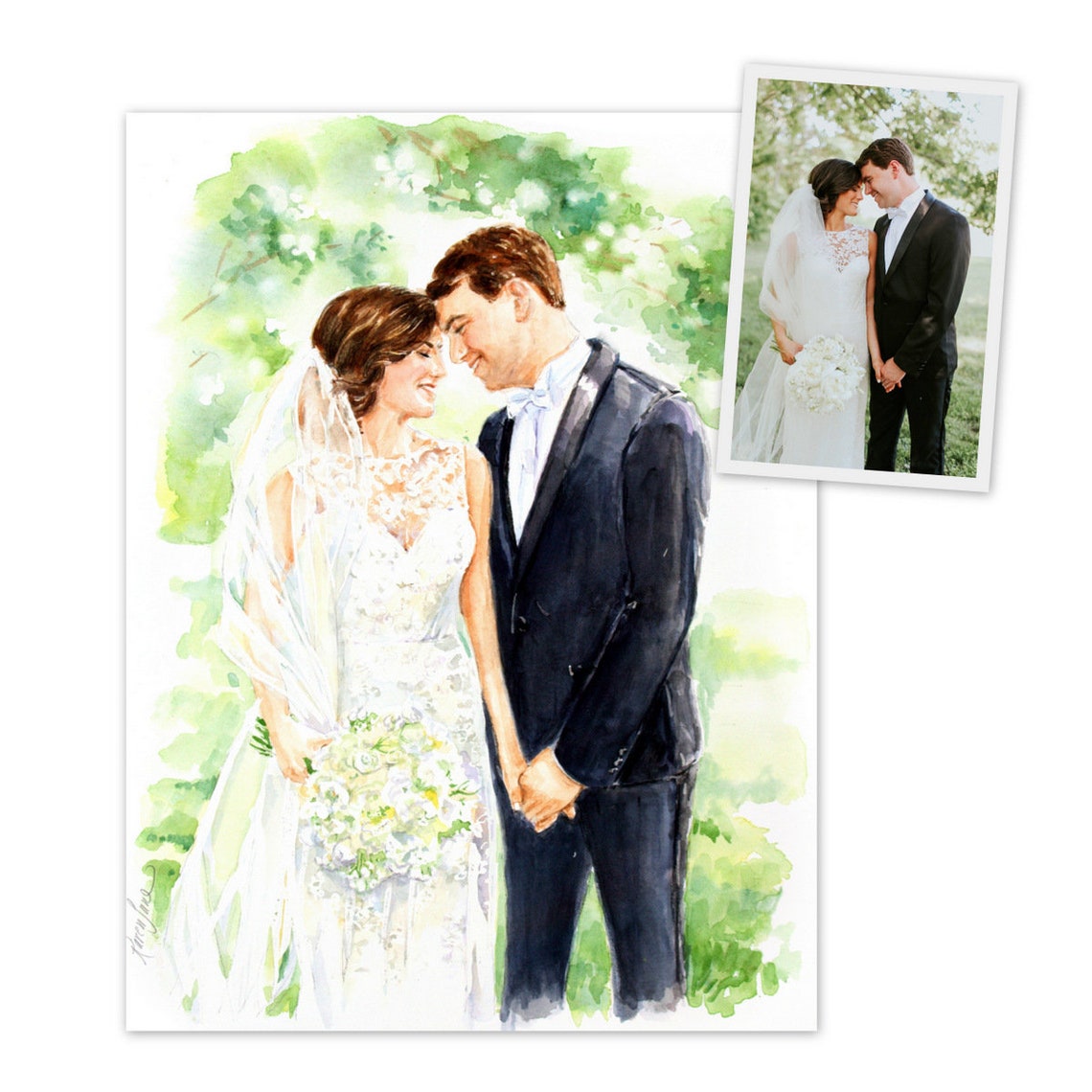 Hand Painted Wedding Portrait/ Custom Wedding Painting / Bride and ...