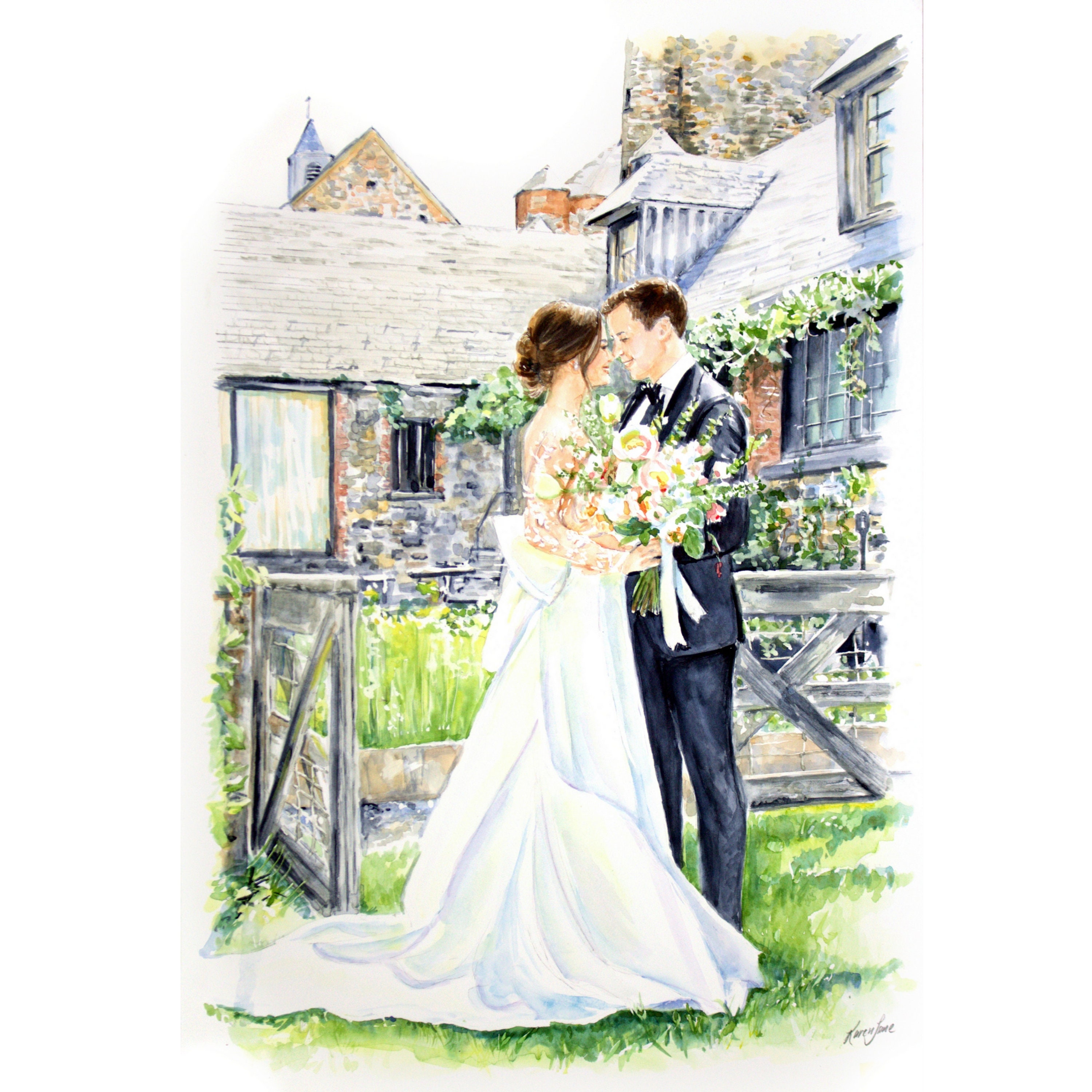 Wedding Painting/ Watercolor Portrait / Custom Bridal Portrait/ Couple ...