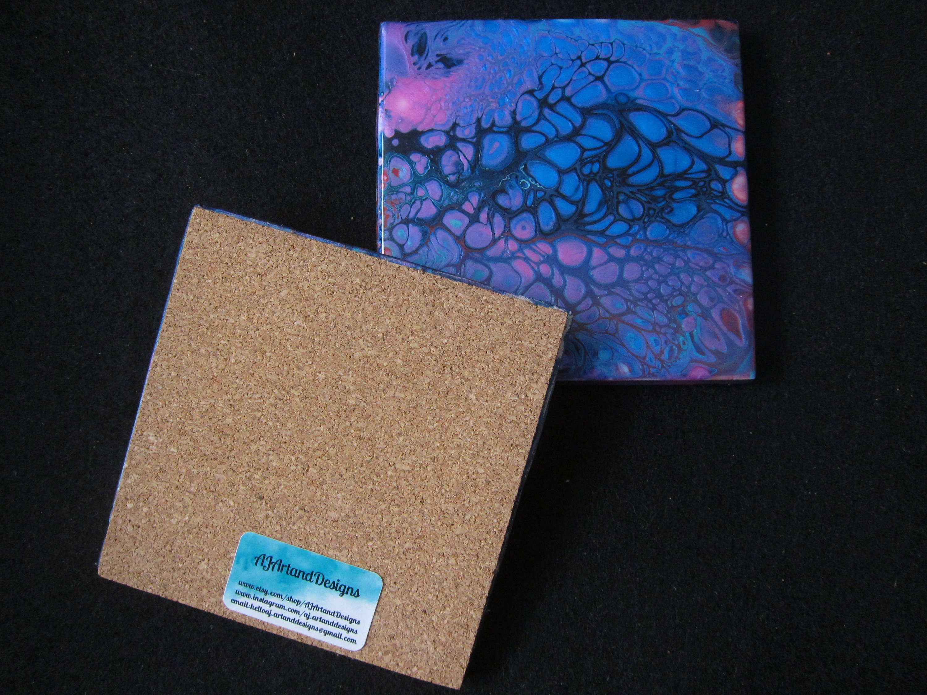Pair of Blue Fluid Art Coasters Four Inch Square Coasters - Etsy UK