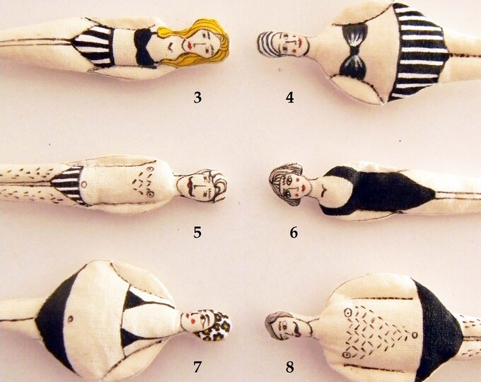 Swimmers Handmade Textile Brooch, Handpainted Mini Doll Brooch - Etsy