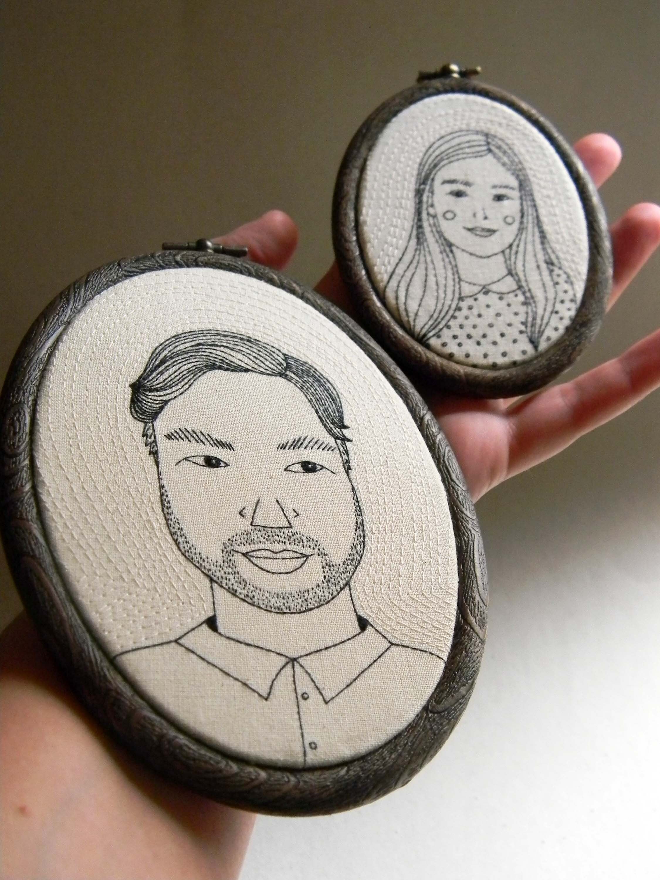 Father and Daughter Portraits Custom Embroidery Portrait | Etsy