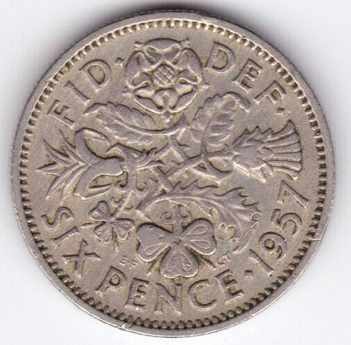 Great Britain 6 Pence Coin. Lucky Six Pence. Wedding Sixpence. 1953 ...