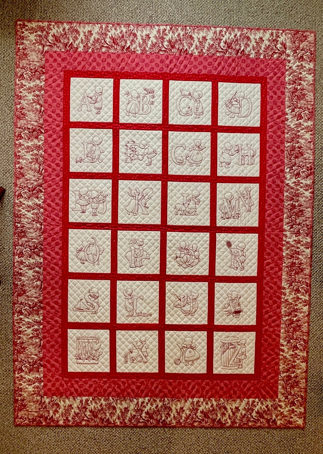 REDWORK ~ Hand Embroidered & Hand Quilted 83" X 62" Quilt ~ New - Etsy