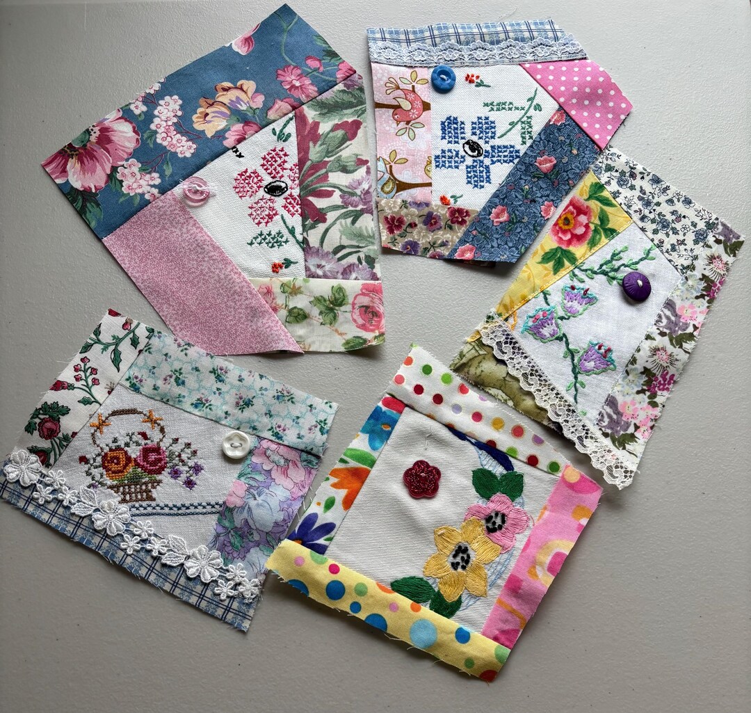 Vintage Snippet Block Quilt, Bundle Lace Button, Trim, Needle Book Slow ...