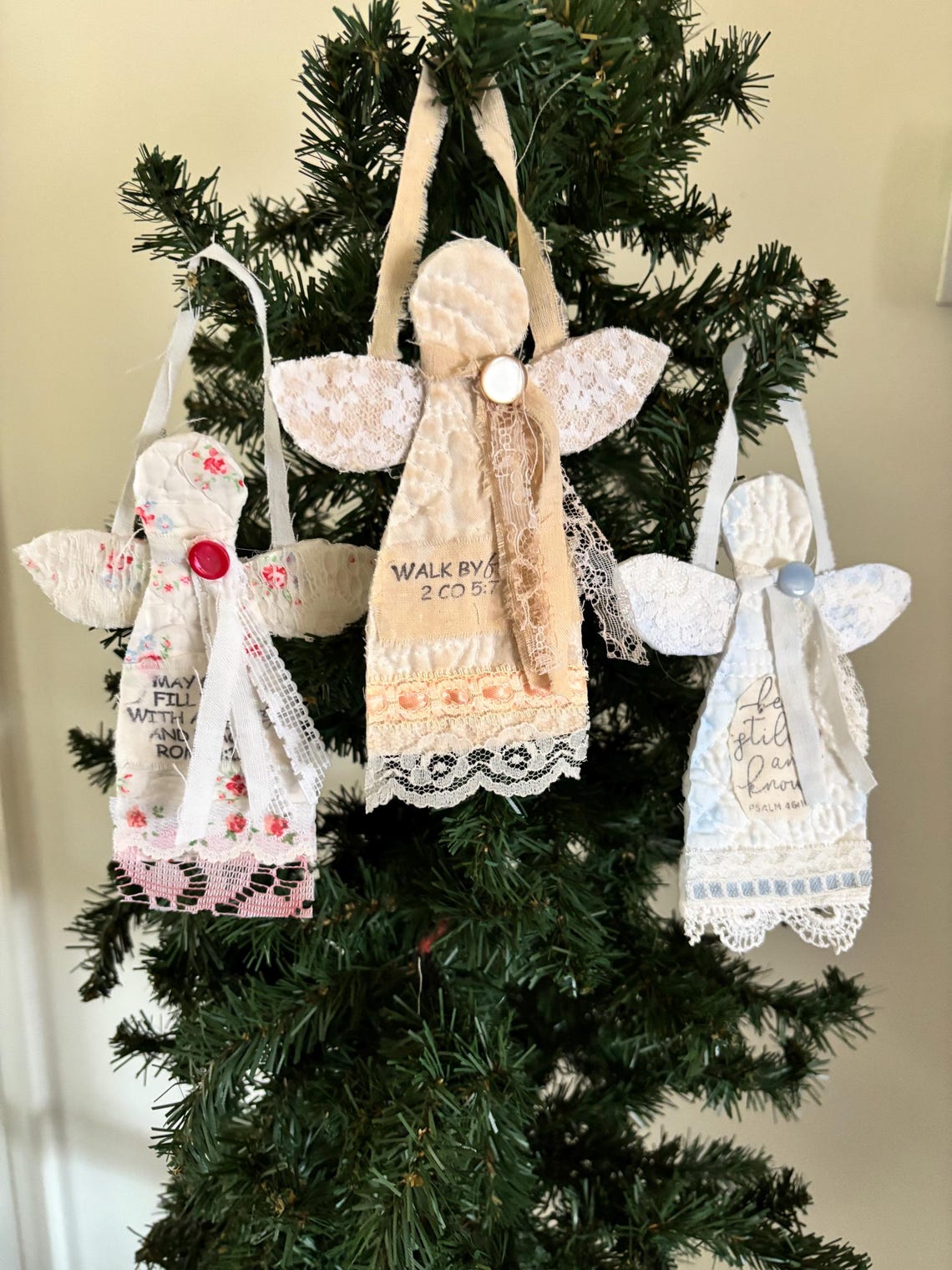 3 Handcrafted, Quilted Angel Christmas Ornaments From Old Vintage Quilt ...