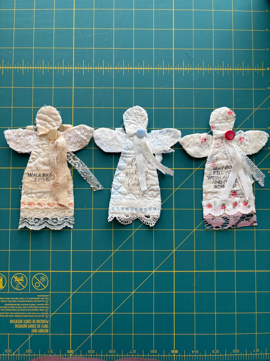 3 Handcrafted, Quilted Angel Christmas Ornaments From Old Vintage Quilt ...