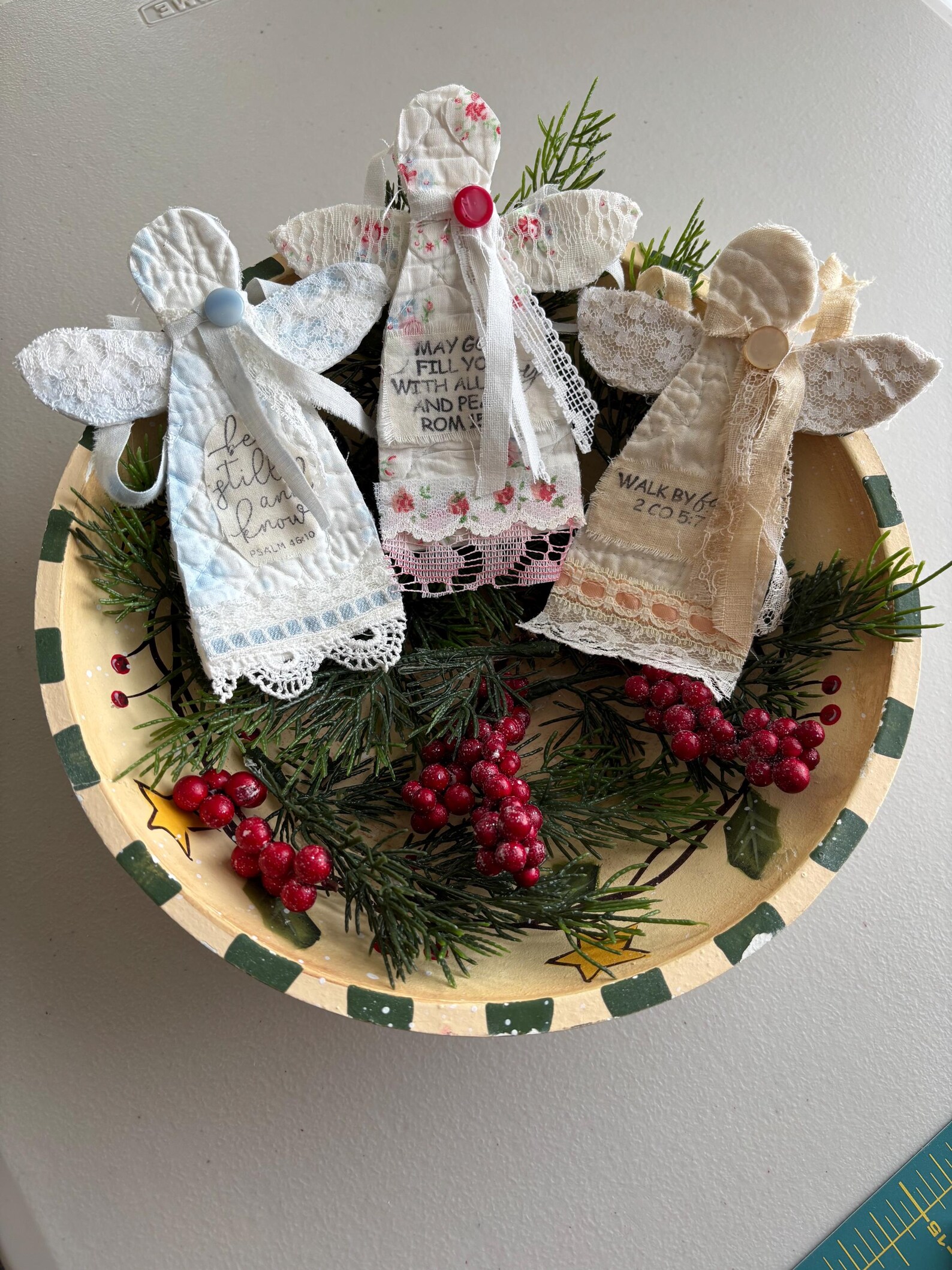 3 Handcrafted, Quilted Angel Christmas Ornaments From Old Vintage Quilt ...