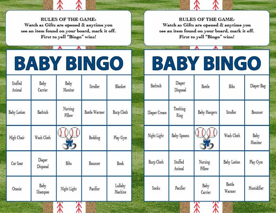 Baby Shower Bingo Game BASEBALL Theme _instant Digital Download_set of ...