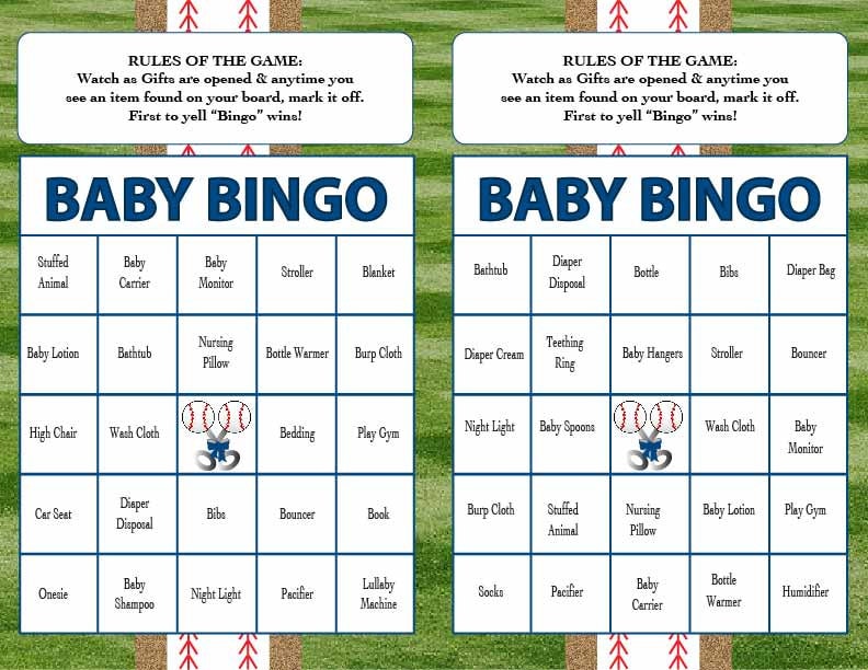 Baby Shower Bingo Game BASEBALL Theme _instant Digital Download_set of ...