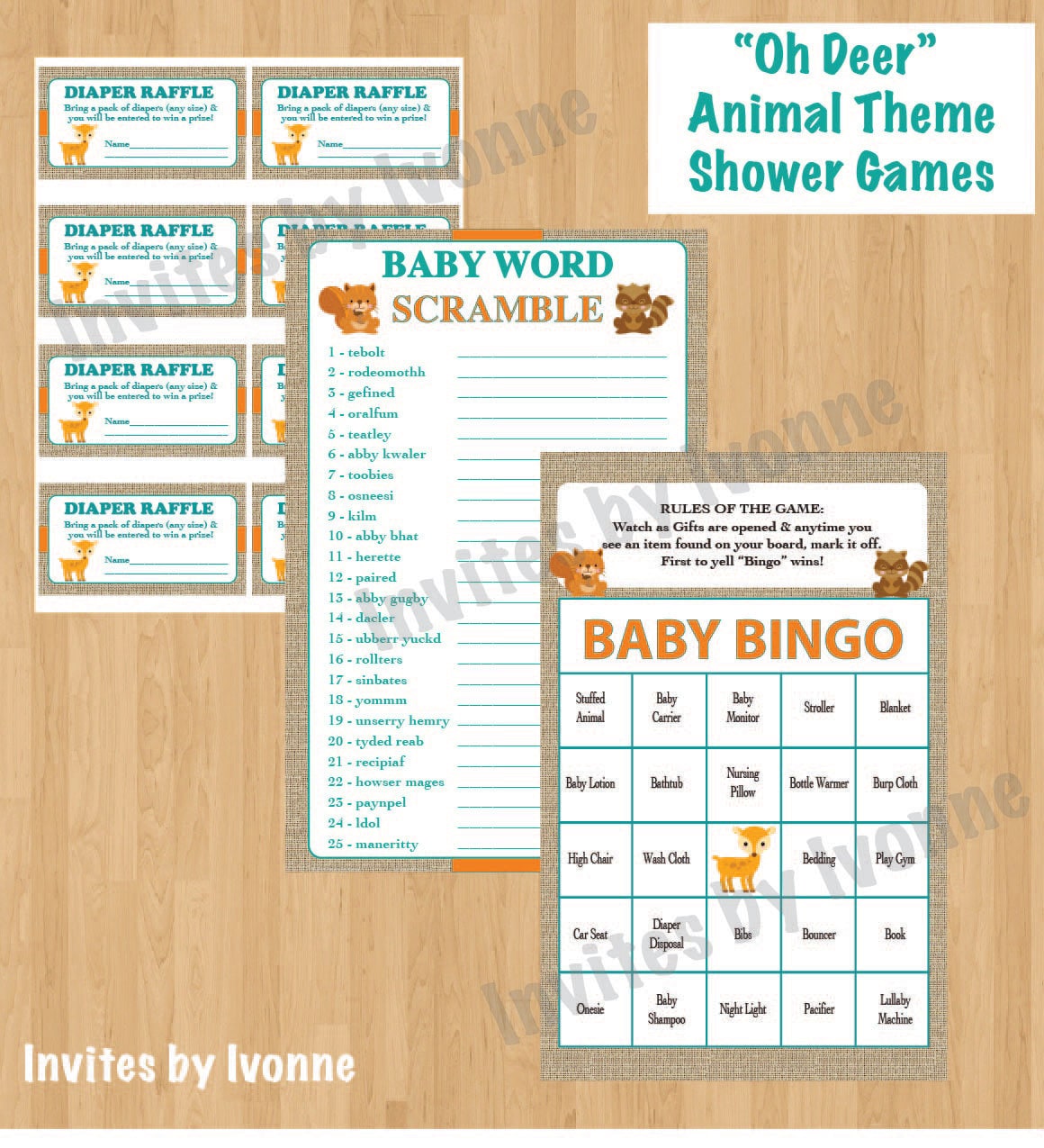 Baby Shower Game Word Scramble Oh Deer Animal Theme INSTANT DOWNLOAD ...