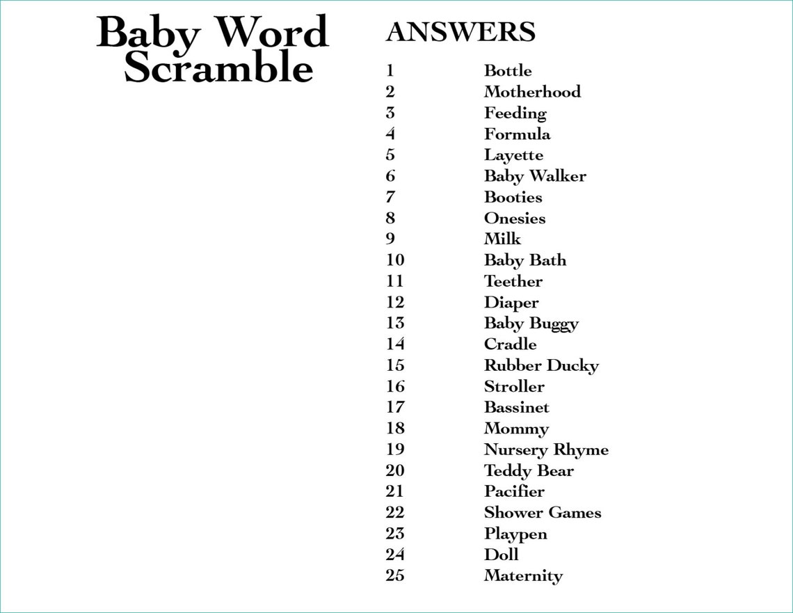 Baby Shower Game Word Scramble "cars, Planes, Trains, Trucks" Theme ...