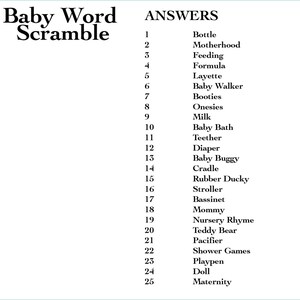 Baby Shower Game Word Scramble "cars, Planes, Trains, Trucks" Theme ...