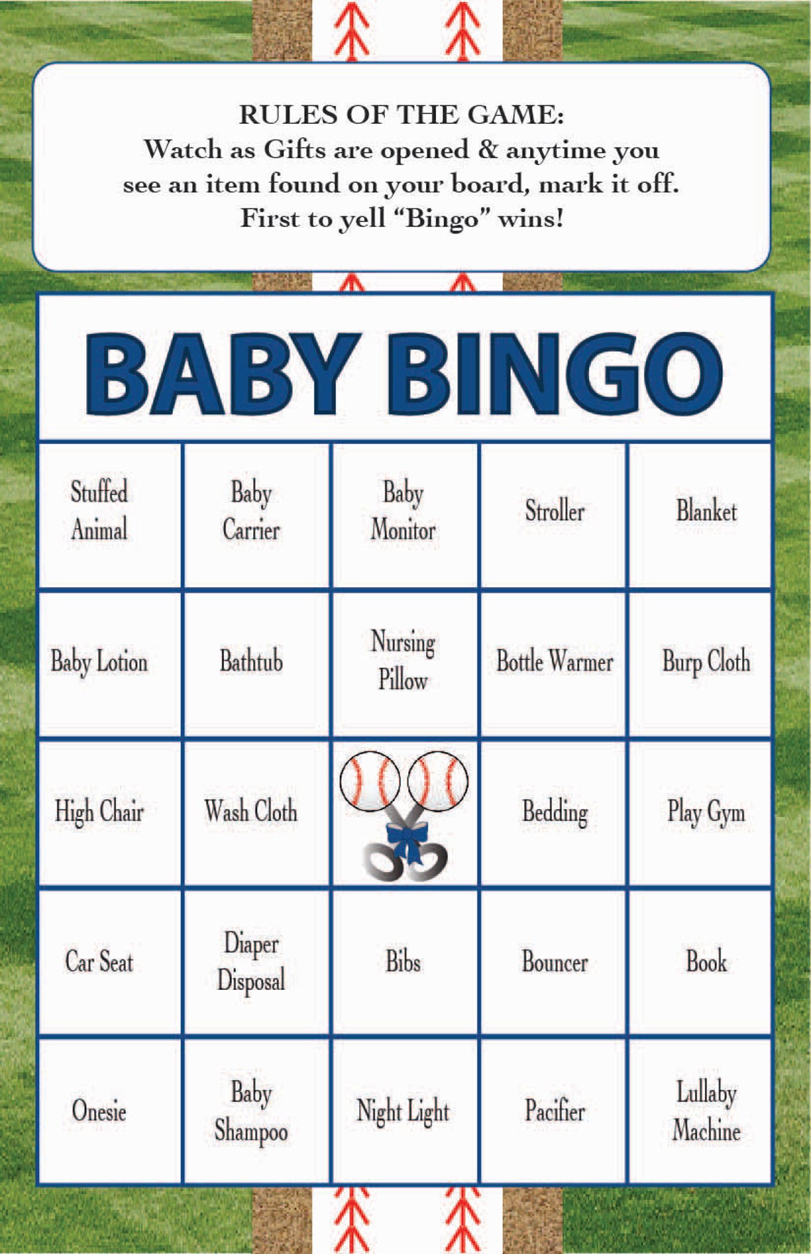 Baby Shower Bingo Game BASEBALL Theme _instant Digital Download_set of ...