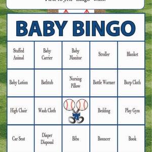 Baby Shower Bingo Game BASEBALL Theme _instant Digital Download_set of ...