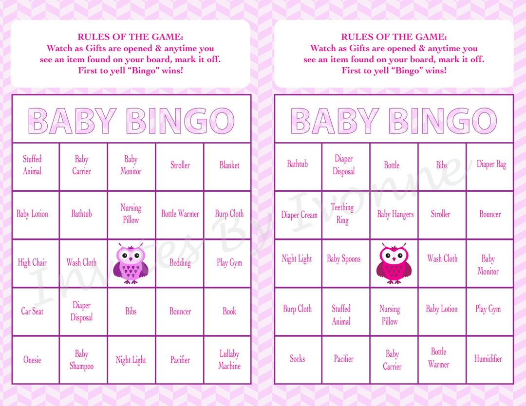 Baby Shower BINGO Game Owl Theme INSTANT DOWNLOAD Boy or Girl Set of 40 ...