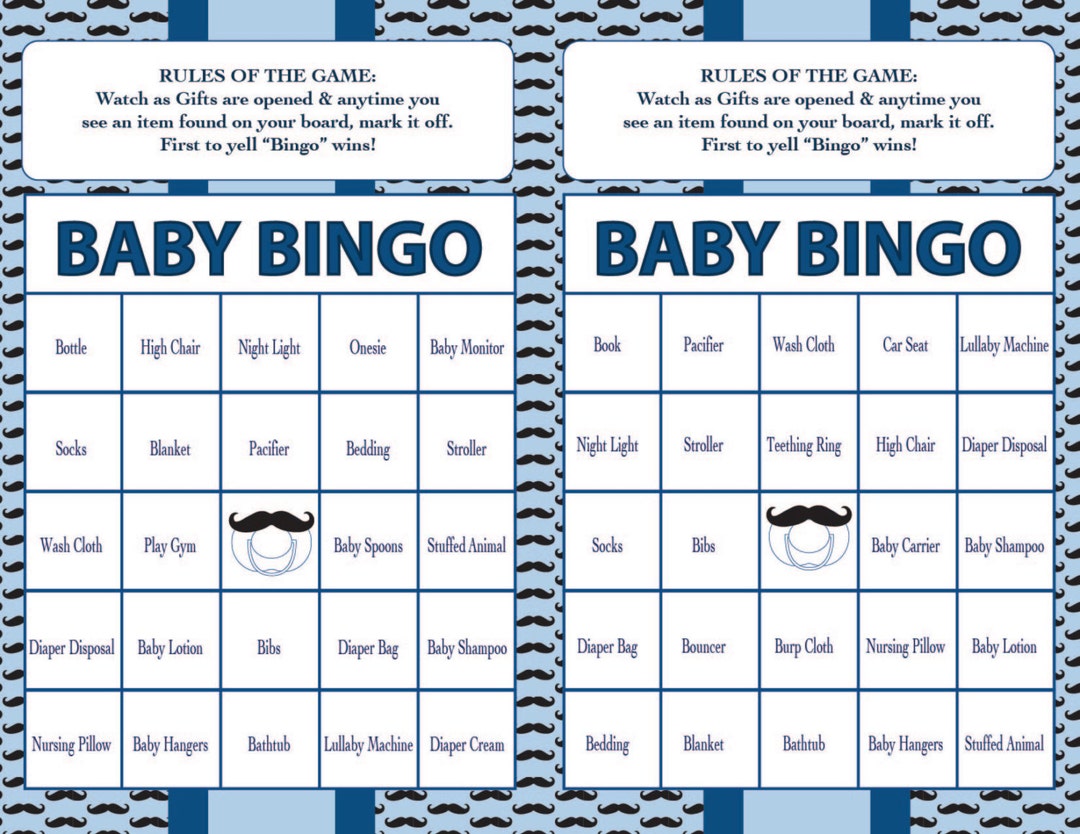 Mustache Bash Baby Shower Bingo Game _instant Digital Download_set of ...