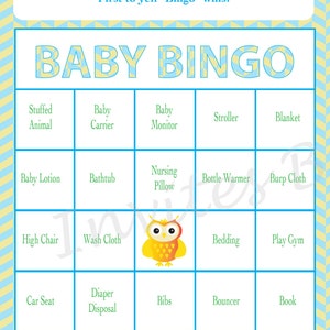 Baby Shower Bingo Game Owl Theme Girl or Boy INSTANT DOWNLOAD Set of 40 ...