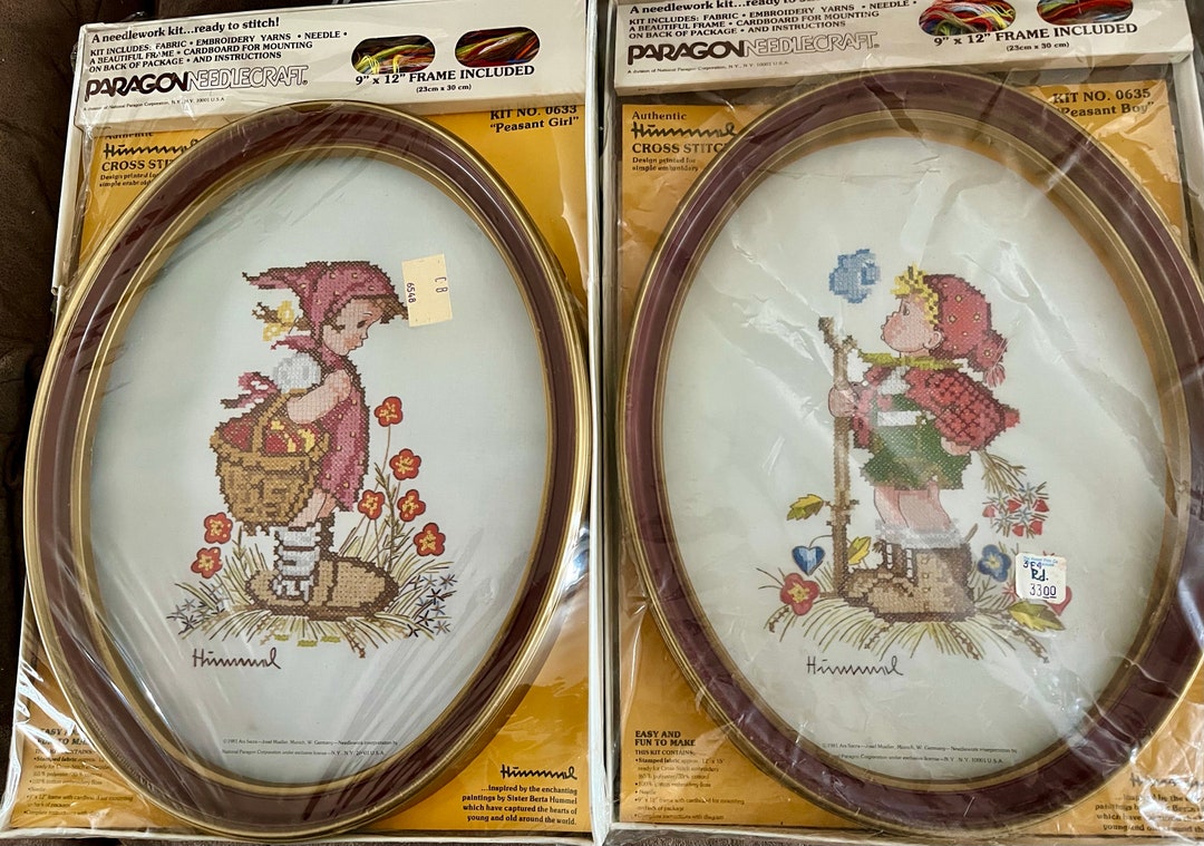 Pair of Vintage Paragon Needlecraft Hummel Stamped Cross Stitch Kits ...