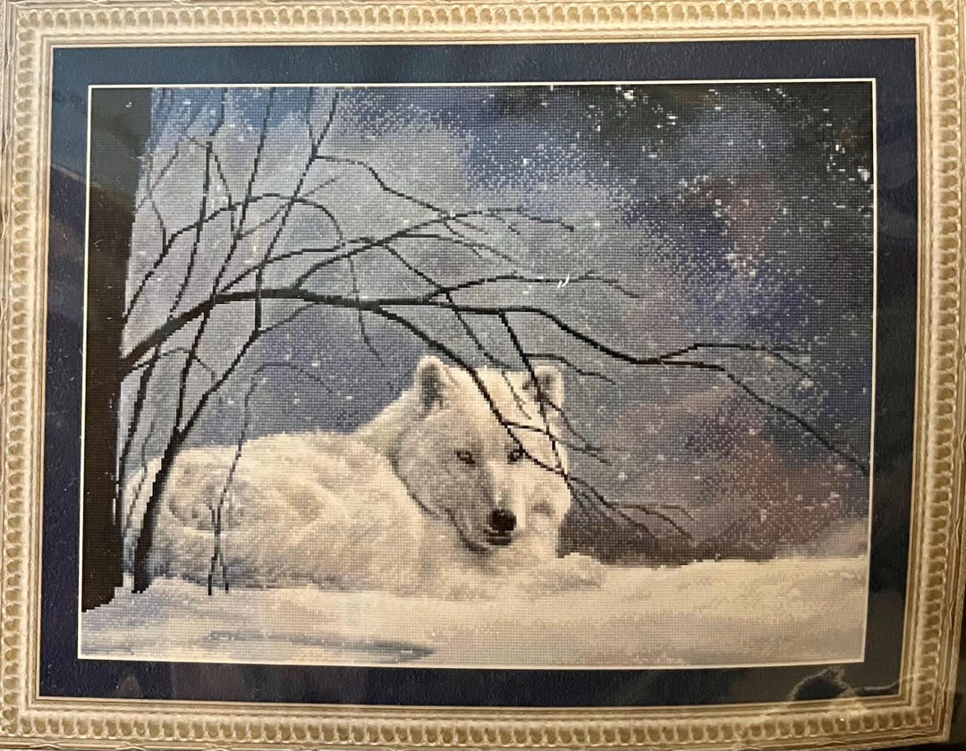 RARE 2011 Vintage Kustom Krafts Snowy White Wolf Counted Cross Stitch ...