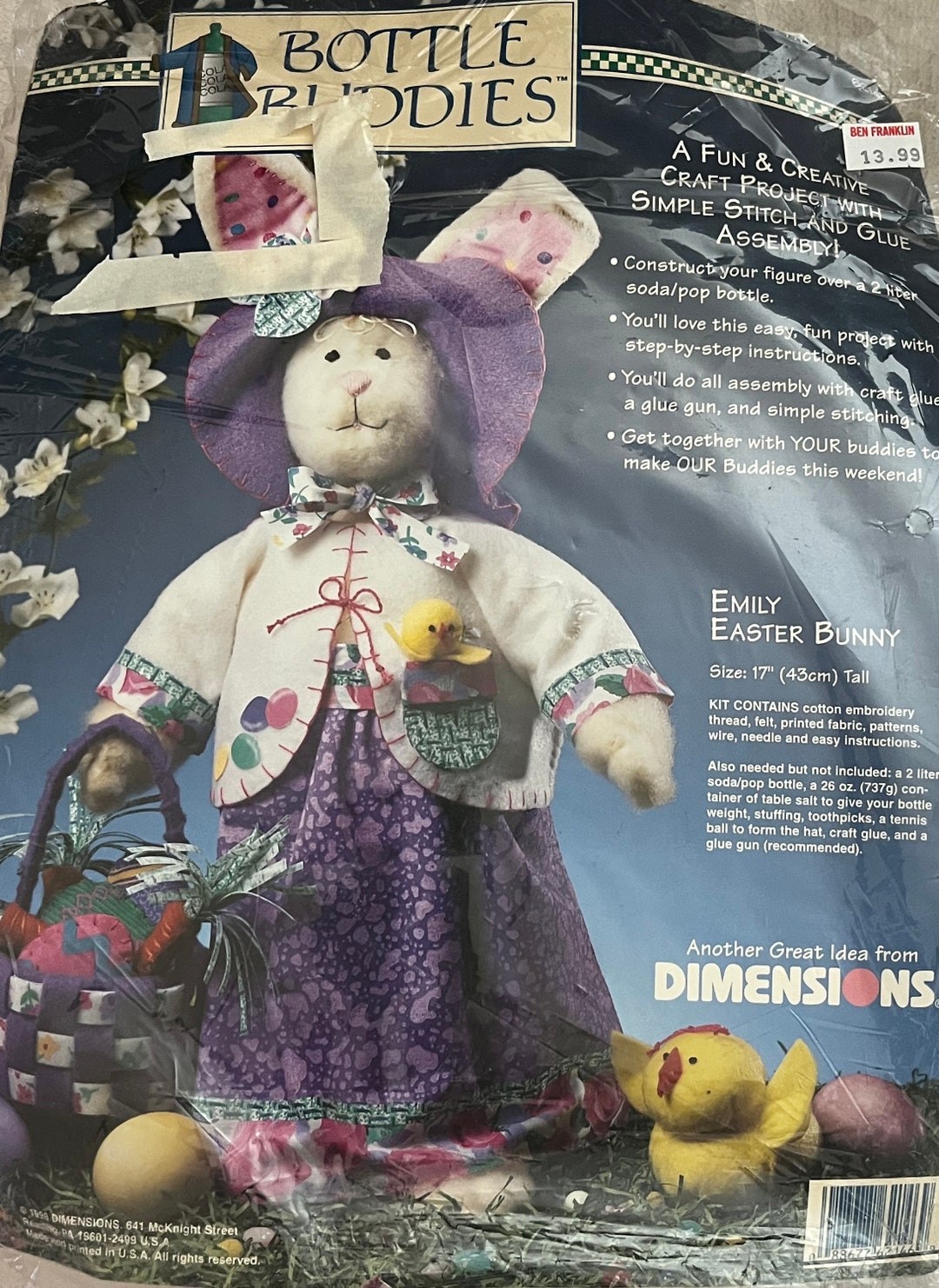 Vintage 1998 Dimensions Bottle Buddies Emily Easter Bunny Kit With ...