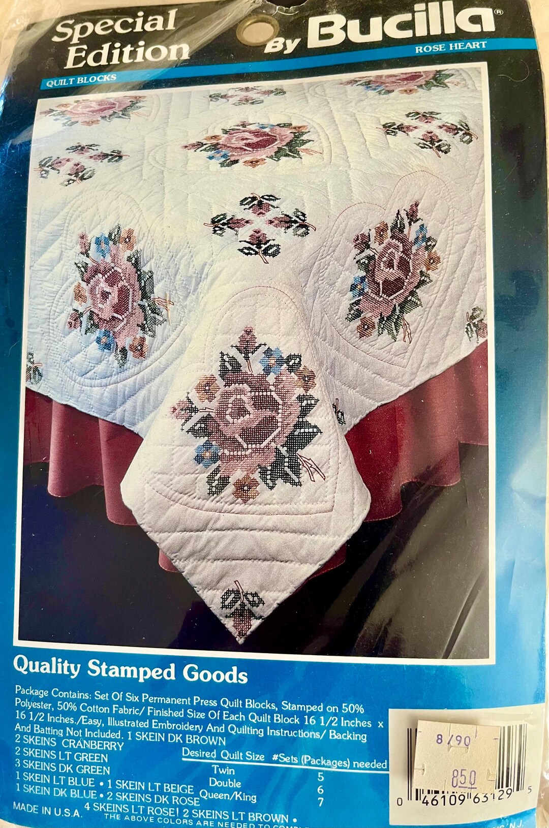 1990 Vintage New Special Edition Bucilla 6 Stamped Embroidery Rose ...