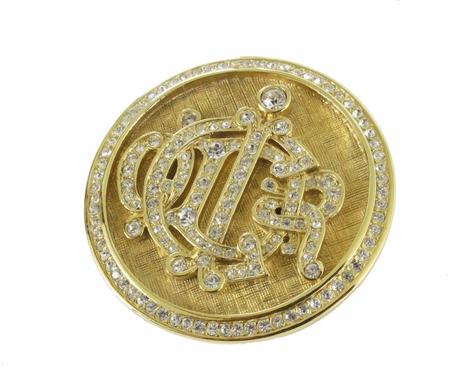 CHRISTIAN DIOR Rhinestones Logo Circular Vintage Brooch - Etsy