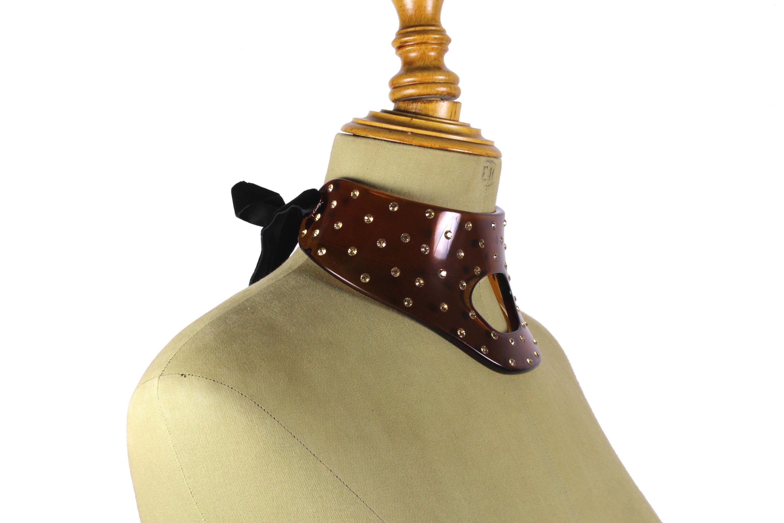 YVES SAINT LAURENT Vintage Brown Plexiglass Rhinestones Anatomical ...