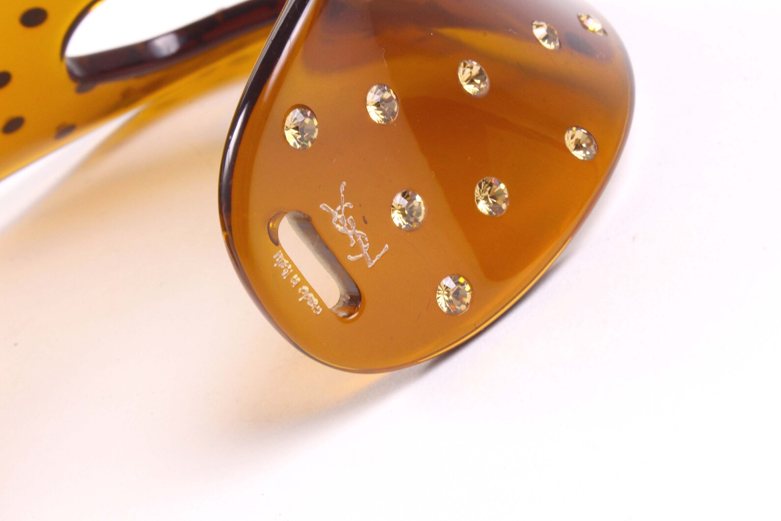 YVES SAINT LAURENT Vintage Brown Plexiglass Rhinestones Anatomical ...