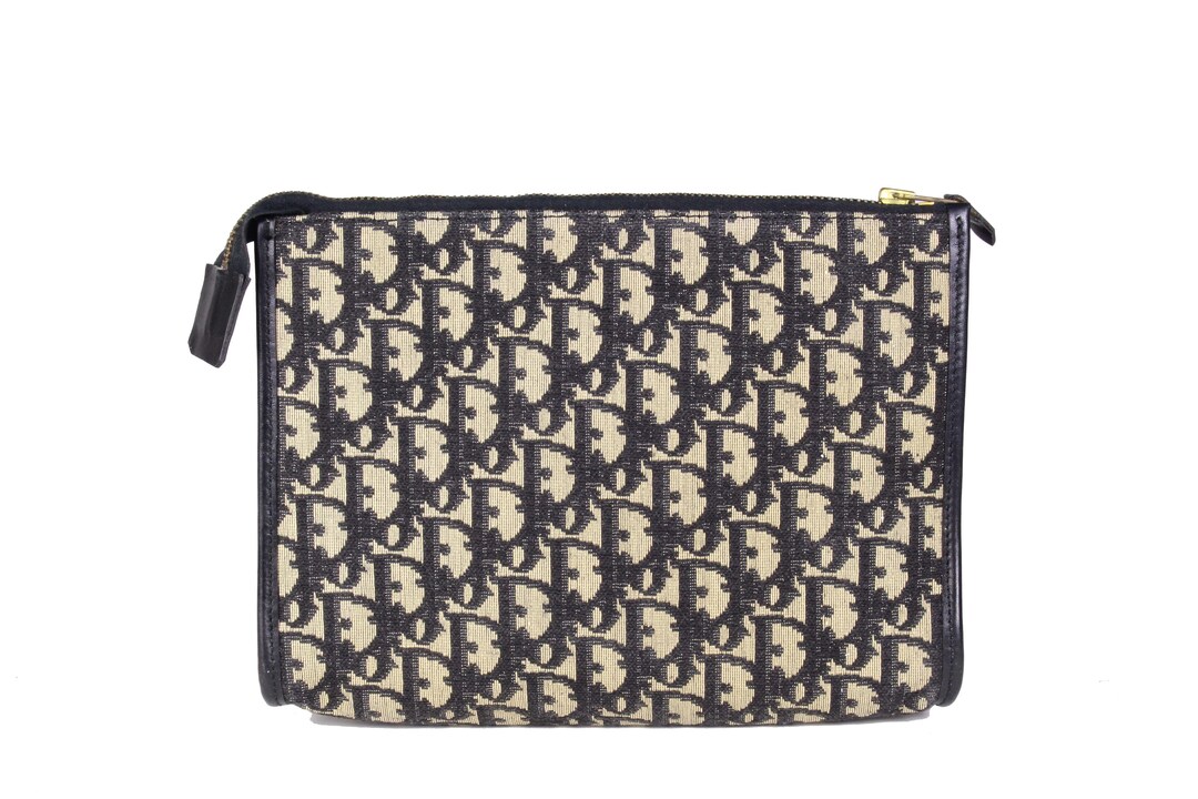 CHRISTIAN DIOR Blue Logo Monogram Dior Oblique Canvas Vanity Case Bag ...
