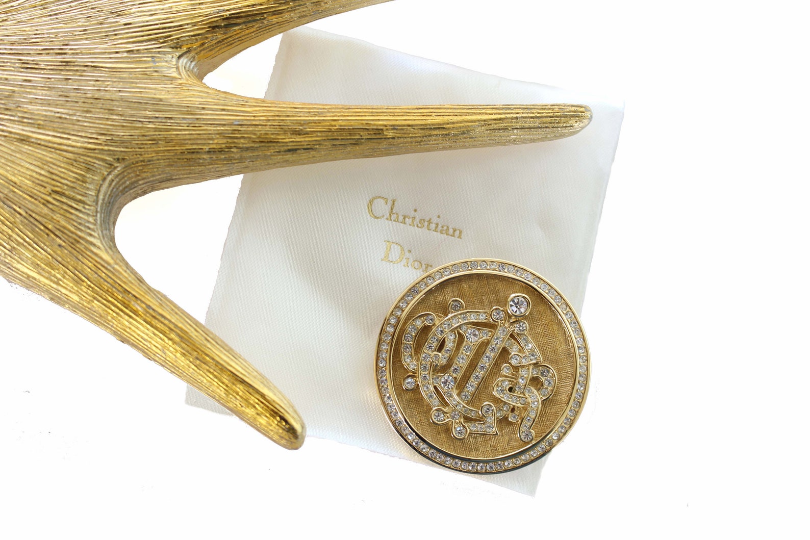 CHRISTIAN DIOR Rhinestones Logo Circular Vintage Brooch - Etsy