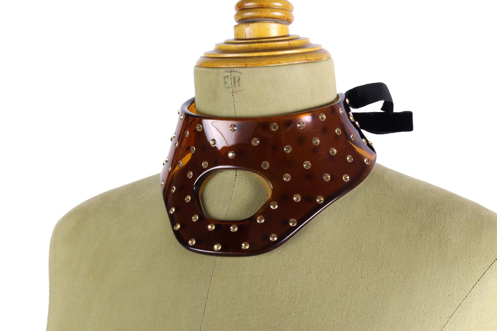 YVES SAINT LAURENT Vintage Brown Plexiglass Rhinestones Anatomical ...