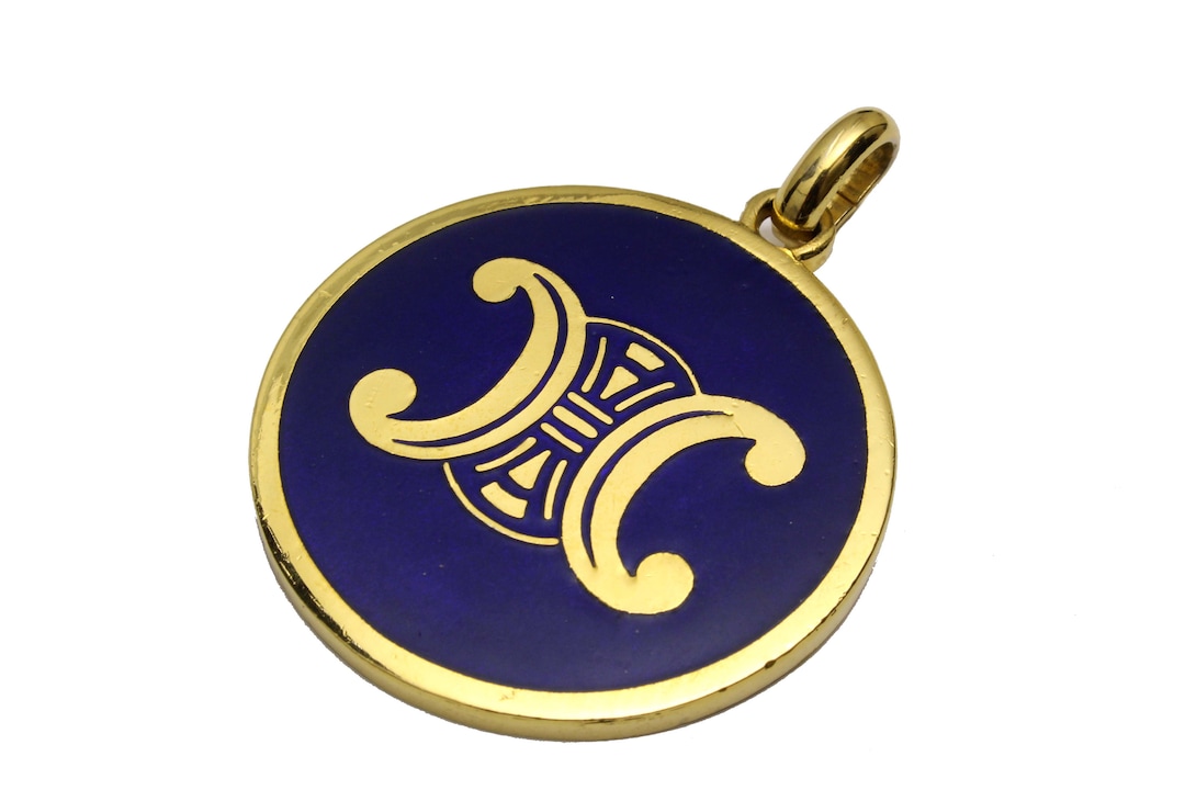 CELINE Vintage Triomphe Logo Navy Enamel Medallion Pendant - Etsy