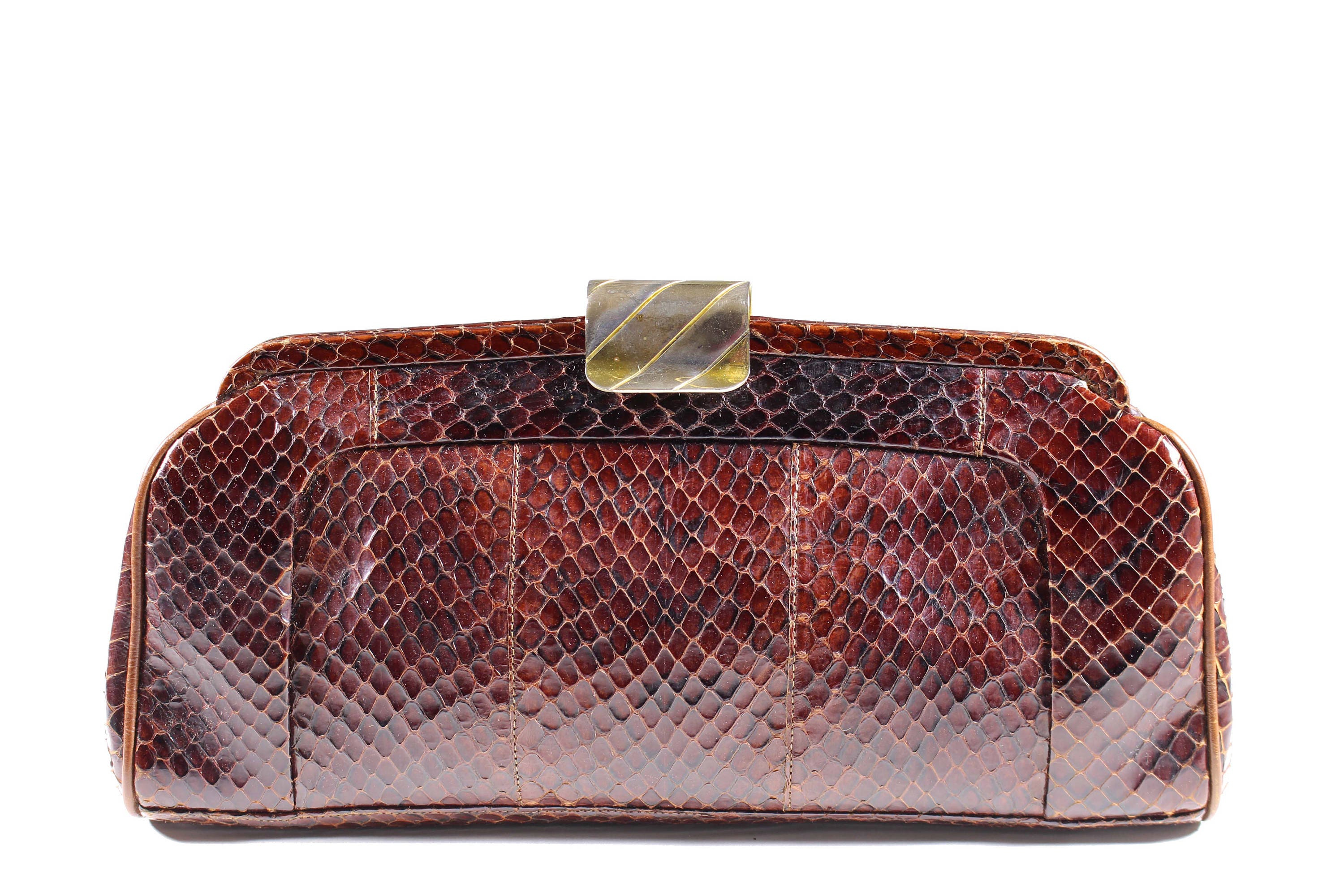 Vintage Brown Snakeskin Clutch Handbag With Gold and Silver - Etsy New ...
