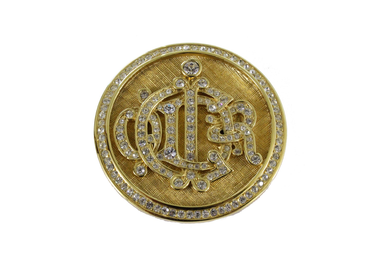 CHRISTIAN DIOR Rhinestones Logo Circular Vintage Brooch | Etsy