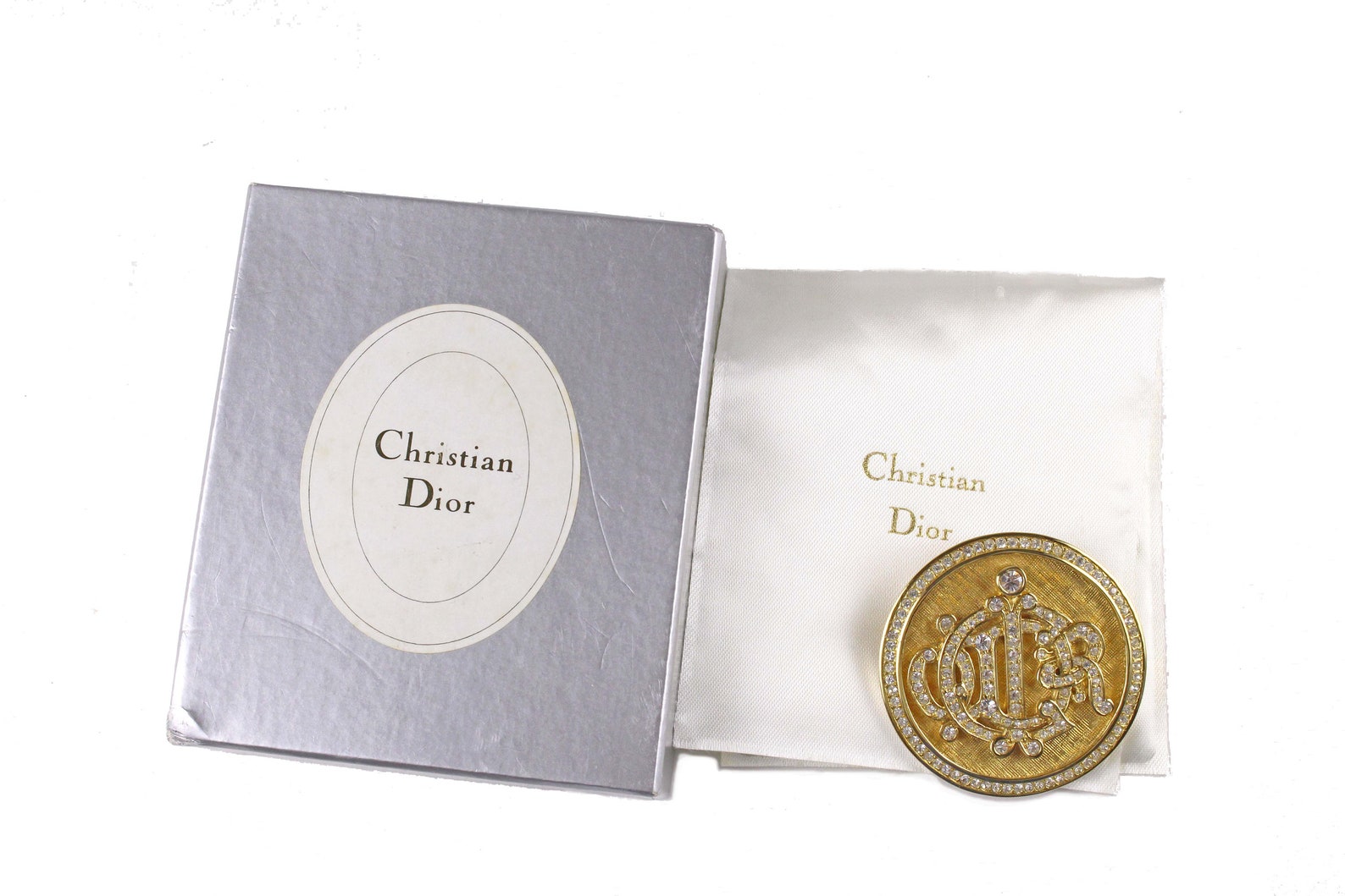 CHRISTIAN DIOR Rhinestones Logo Circular Vintage Brooch - Etsy