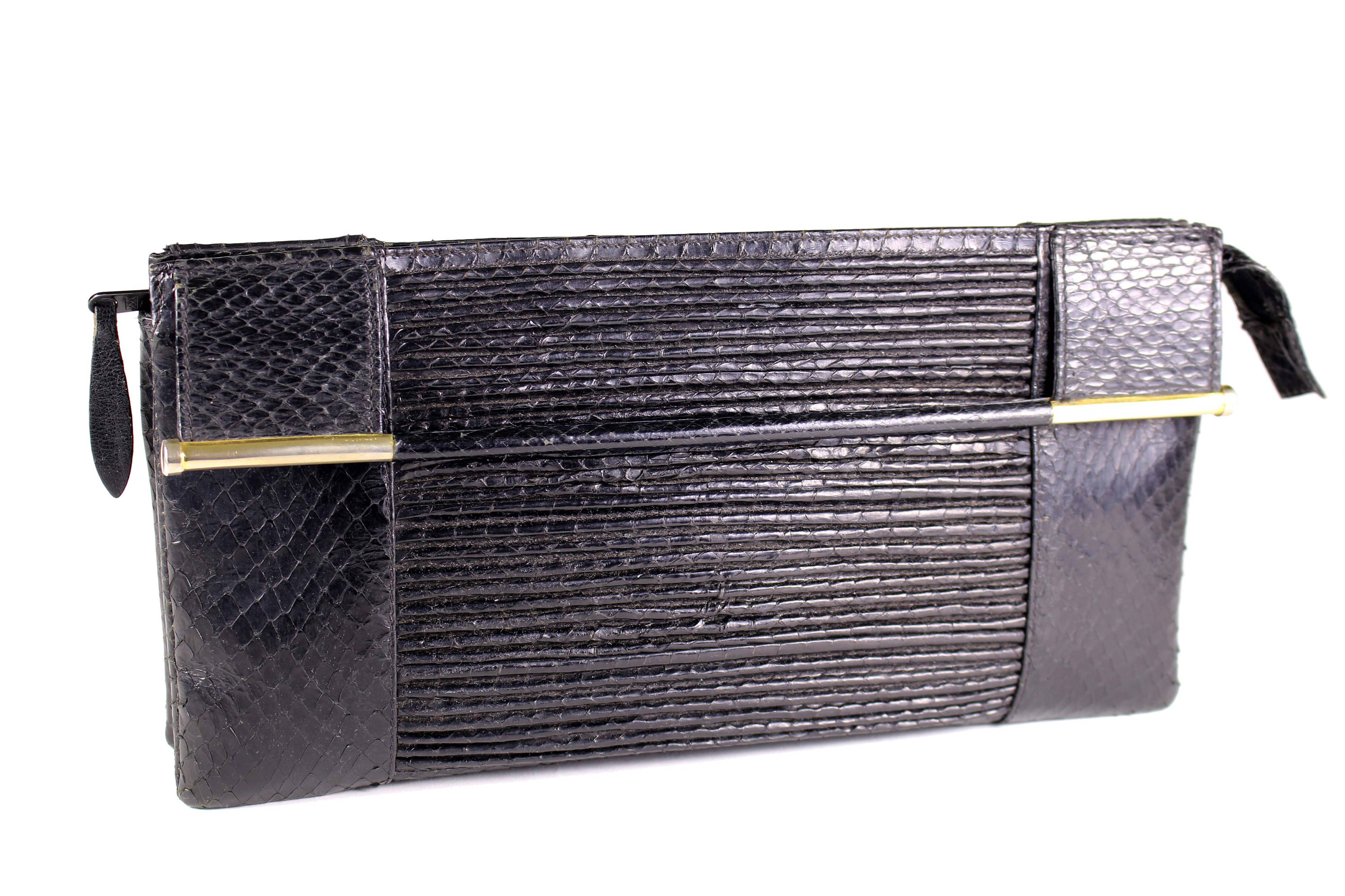 Vintage Snake Skin Handbag With Bar-handles - Etsy