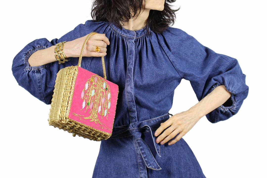 MIDAS OF MIAMI Vintage Golden Wicker Handbag Tree Motif - Etsy