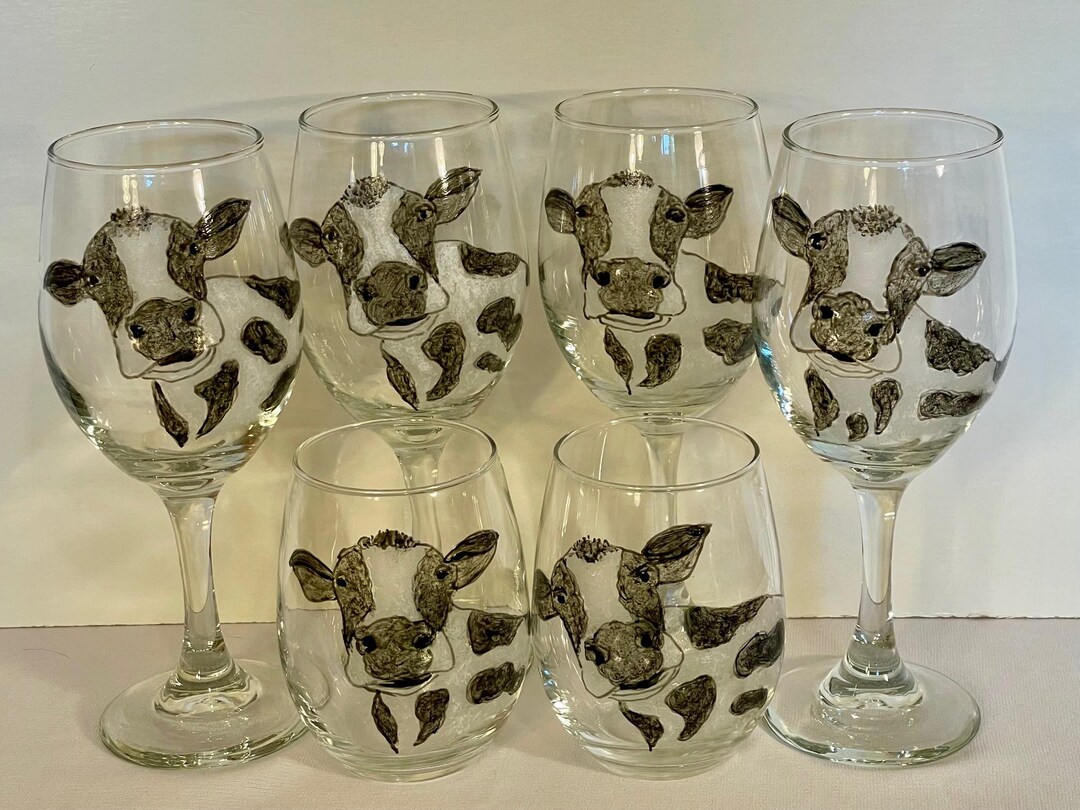 Holstein - Set of 2 - Black & White Cow - Hand Painted Glasses - Etsy
