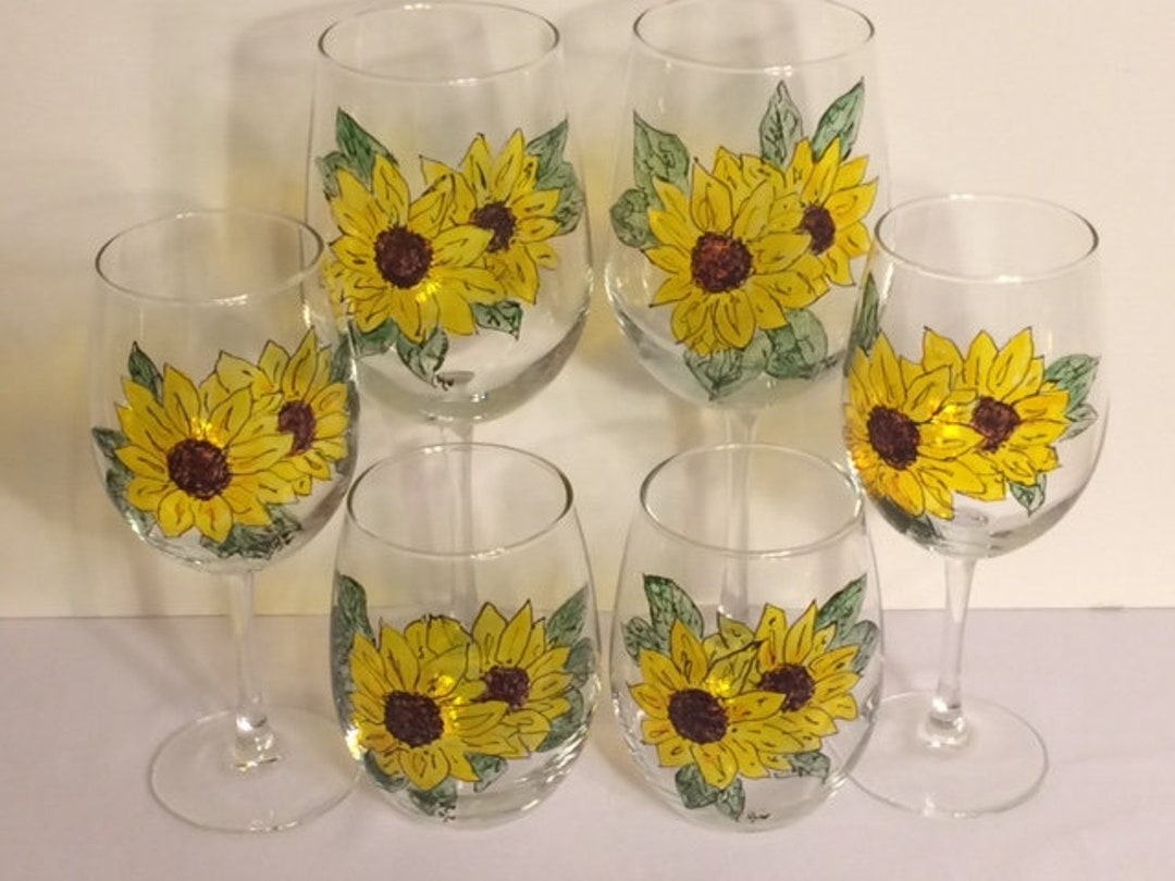 Sunflowers - Set of 2 - Hand Painted Glasses - Etsy