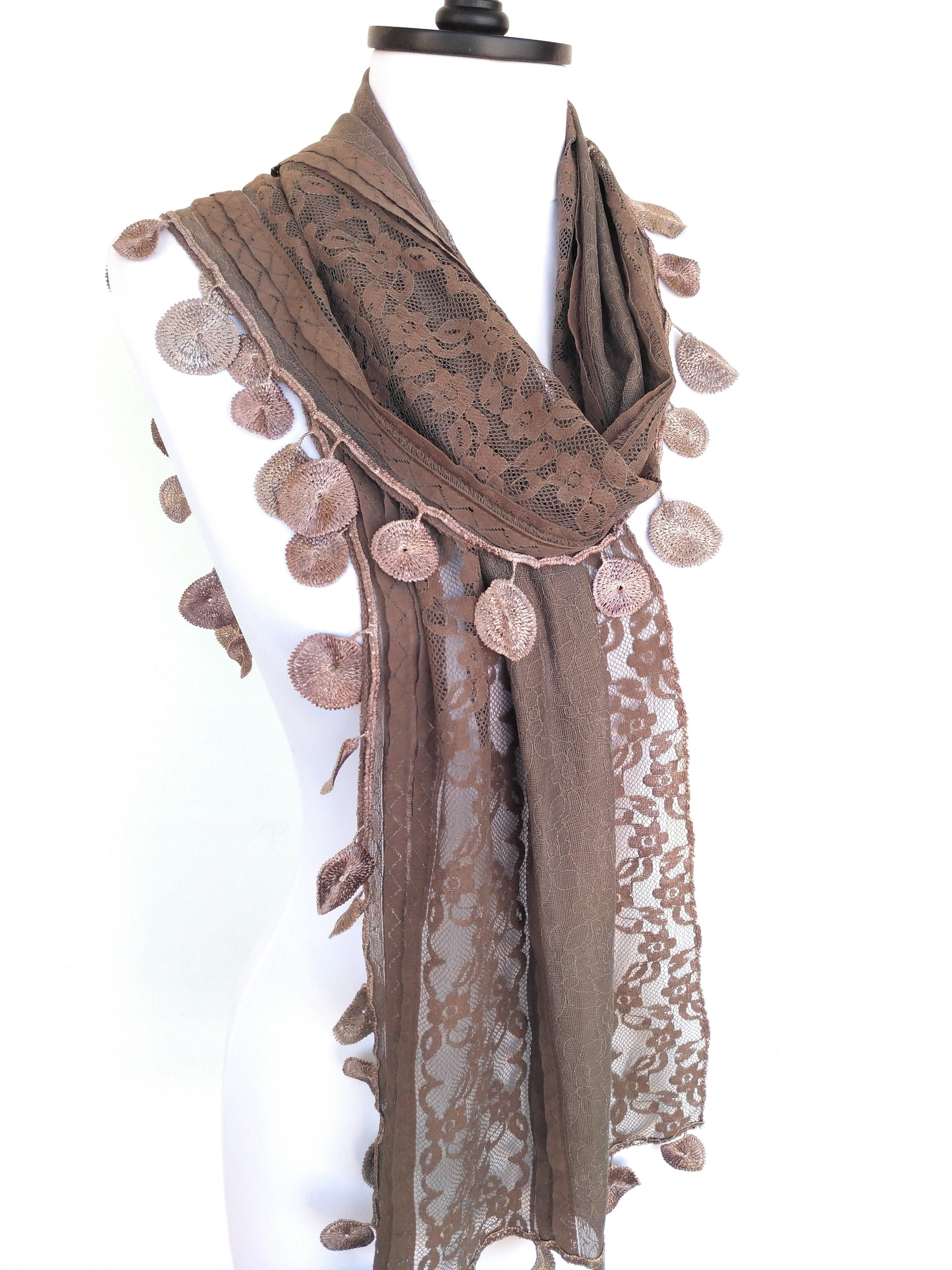Womens Brown Scarf Lace Scarf Unique Gift For Women Birthday | Etsy
