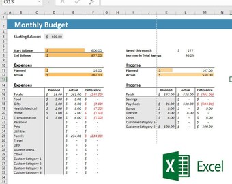 Monthly Budget Excel Template - Etsy